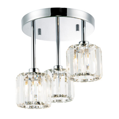 Modern Triple Level Chrome Ceiling Light with K9 Crystal Glass Shades