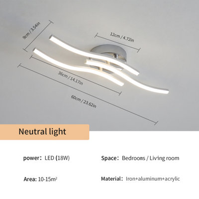 Modern Triple Wave LED Ceiling Light - 18W, 4000K Neutral White