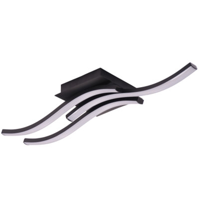 Modern Triple Wavy Strip Flush LED Ceiling Light Fixture in Matte Black ...