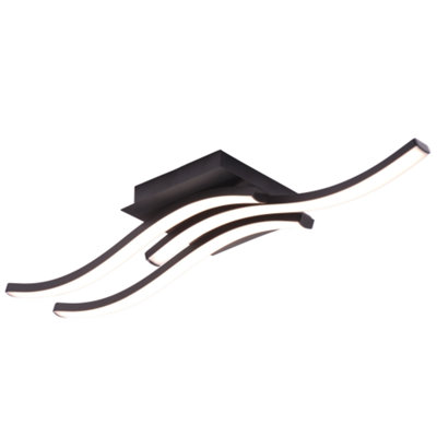 Modern Triple Wavy Strip Flush LED Ceiling Light Fixture in Matte Black ...