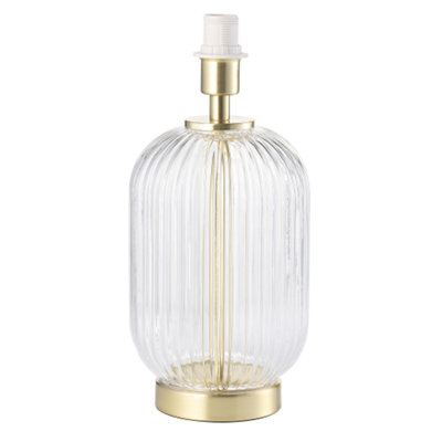 Modern Tubular Clear Ribbed Glass Table Lamp Base with Brushed Gold ...