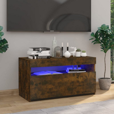 Modern TV Cabinet with LED Lights Smoked Oak 75x35x40 cm