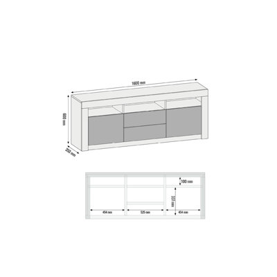 MODERN TV UNIT 160CM OAK WITH HIGH GLOSS WHITE DOORS - CREATIVE FURNITURE