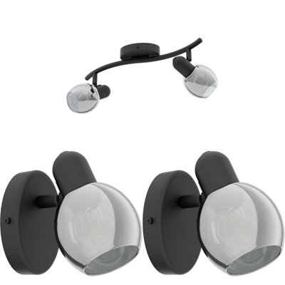 Modern Twin Ceiling Spot Light with Matching Black Wall Lights