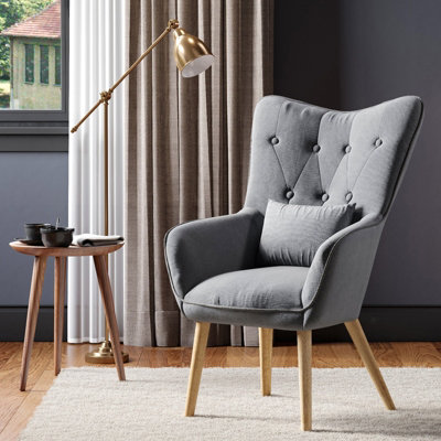 Modern Upholstered Armchair with High Back and Wooden Legs for Living ...