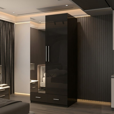 Modern Wardrobe High Gloss Double Door Hinged Wardrobe with Mirror ...