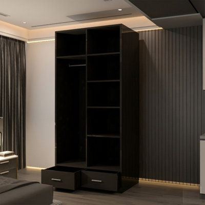 Modern Wardrobe High Gloss Double Door Hinged Wardrobe with Mirror ...