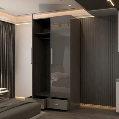 Modern Wardrobe High Gloss Double Door Hinged Wardrobe with Mirror ...