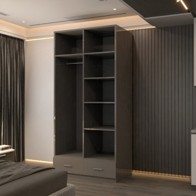 Modern Wardrobe High Gloss Double Door Hinged Wardrobe with Mirror ...