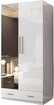 Modern Wardrobe High Gloss Double Door Hinged Wardrobe with Mirror ...