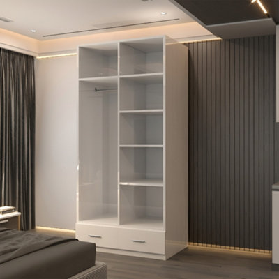 Modern Wardrobe High Gloss Double Door Hinged Wardrobe with Mirror ...