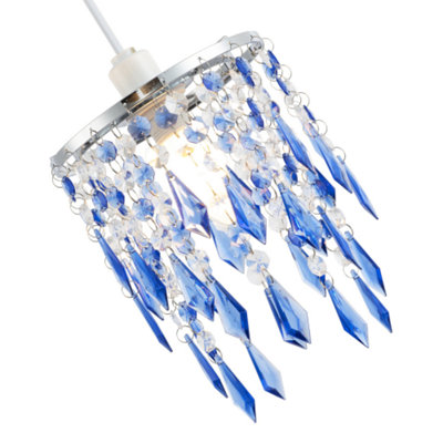 MODERN WATERFALL DESIGN PENDANT SHADE WITH CLEAR/BLUE ACRYLIC DROPS AND ...