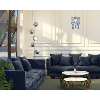 MODERN WATERFALL DESIGN PENDANT SHADE WITH CLEAR/BLUE ACRYLIC DROPS AND ...