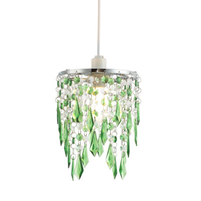 Modern Waterfall Design Pendant Shade with Clear/Emerald Acrylic Drops ...