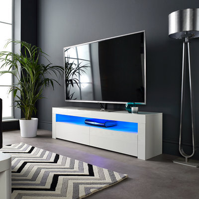 Modern White 155cm Matt Gloss TV Stand Cabinet Suitable for 40 49 50 55 65 Inch