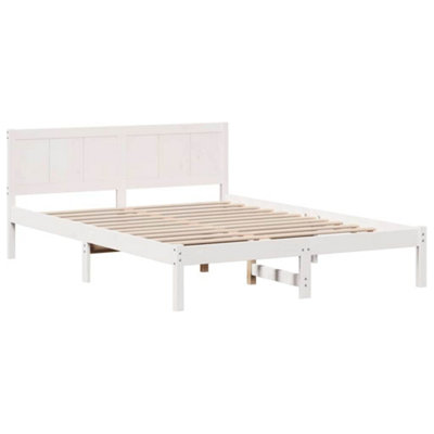 Modern White Bed Frame White Solid Pine wood 140 x 200 cm Bed Frame