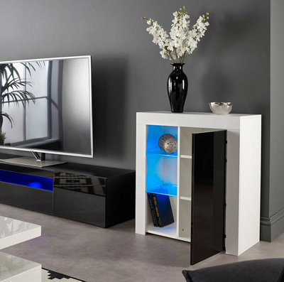 Modern White/Black Matt Gloss Buffet Sideboard Cabinet with LED Lights ...