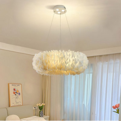 Modern White Chic Fluffy Feather Chandelier Ceiling Pendant Light Shade ...