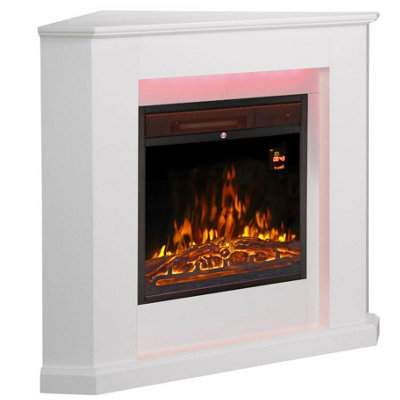 Modern White Corner Electric Fireplace with Remote Control, Triangle ...