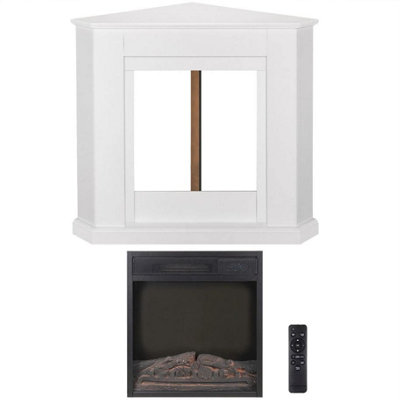 Modern White Corner Electric Fireplace with Remote Control, Triangle ...