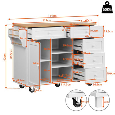 Modern White Dining Trolley (134x46x92 cm) with Drawer Storage,Mobile ...