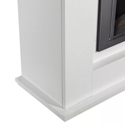 Modern White Electric Fireplace with Remote Control, Rectangle LED Log ...