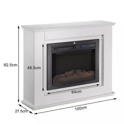 Modern White Electric Fireplace with Remote Control, Rectangle LED Log ...