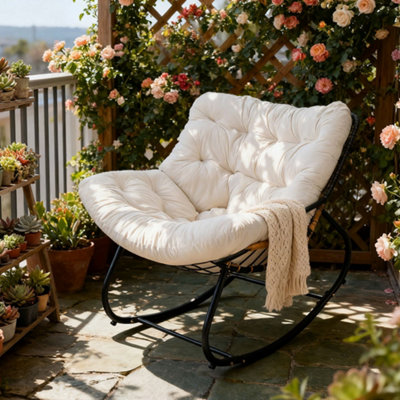Modern White Fleece Fabric Rocking Chair with Cushion