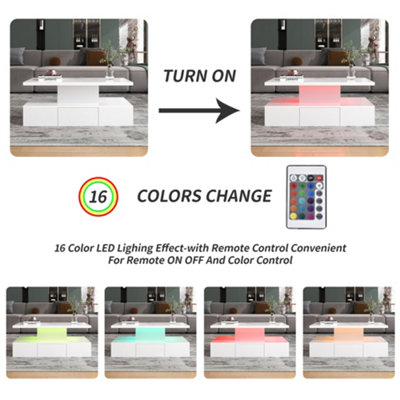 Modern White High-Gloss Coffee Table with LED Light and Drawers
