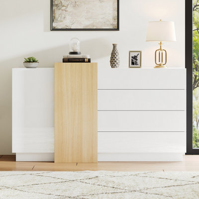 Modern White High-Gloss Sideboard with 4 Drawers & 2 Doors - Slim ...