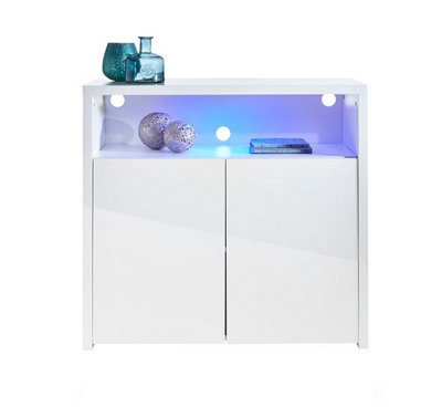 Modern White Matt Gloss Buffet Sideboard Cabinet with LED Lights- 90 cm ...