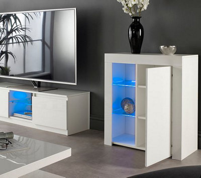 Modern White Matt Gloss Buffet Sideboard Cabinet with LED Lights and ...