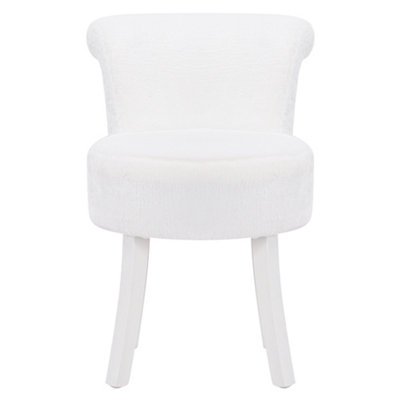 Modern White Plush Upholstered Dressing Table Stool with White Legs