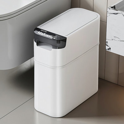 Modern White Trash Can with One-Press Lid, 32cm W x 15cm D x 35cm H