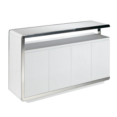 Modern White Wood Sideboard with Chrome Base