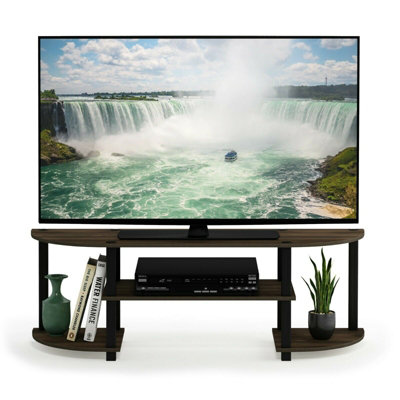 Modern Wide TV Console Unit with Storage Shelves, Black/Grey Finish