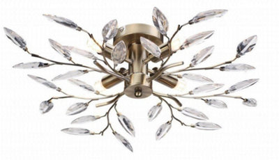 Modern Willow Flush 4 Light Antique Brass Leaf Design Ceiling Light ...