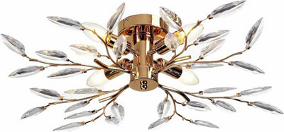 Modern Willow Flush 4 Light French Gold/Clear Leaf Design Ceiling Light ...