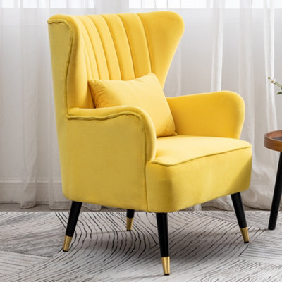 Modern Wing Back Velvet Tufted Armchair, Yellow Upholstered Occasional ...