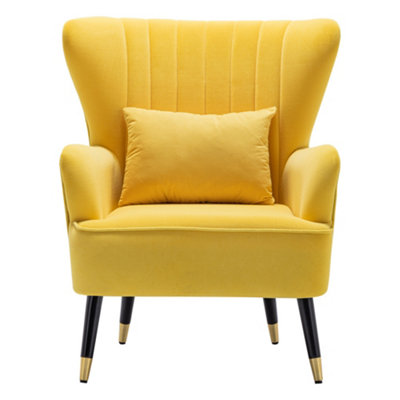 Modern Wing Back Velvet Tufted Armchair, Yellow Upholstered Occasional ...