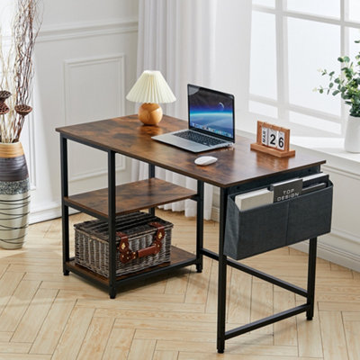 Modern Wooden Metal Frame Office Computer Desk with Storage Shelves