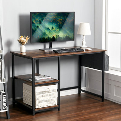 Modern Wooden Metal Frame Office Computer Desk with Storage Shelves