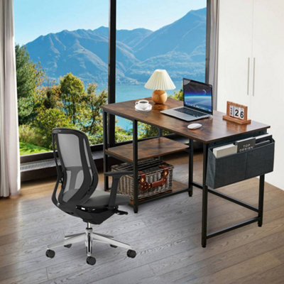 Modern Wooden Metal Frame Office Computer Desk with Storage Shelves
