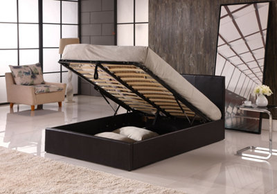MODERNIQUE Brown 4ft, Ottoman Small Double Storage Bed Faux Leather in ...