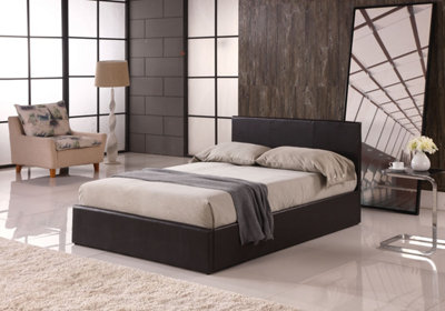 MODERNIQUE Brown 4ft6, Ottoman Double Storage Bed Faux Leather in Brown