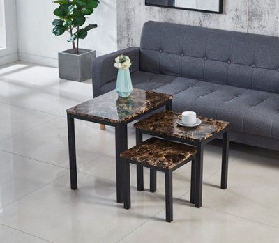 Modernique Brown MDF Marble Effect Top Nest of 3 Table Sets | DIY at B&Q