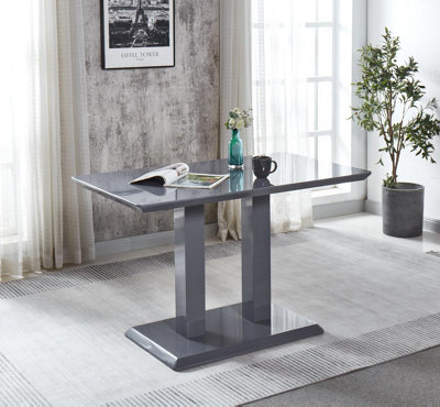 Modernique Rocco Grey Gloss Finish MDF Dining Table with 4 Blue Velvet ...