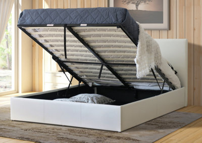 MODERNIQUE White 6ft Ottoman Super King Sized Storage Bed Faux Leather in White