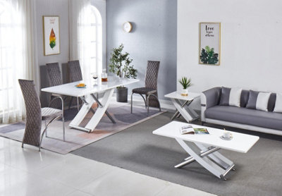 Modernique White MDF Marble Effect Dining Table with 4 Grey Velvet ...