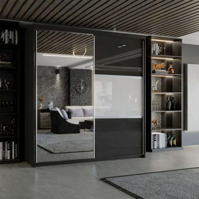 Modren Wardrobe With Rechargeable LED Light High Gloss Sliding Wardrobe ...